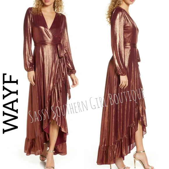 Wayf | Dresses | Wayf Bronze Shimmer Maxi Dress | Poshmark
